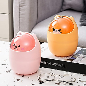 Alunsito Plastic Mini Wastebasket Trash Can, Tiny Desktop Waste Garbage Bin with Lid for Home, Office, Kitchen, Cute Trash Can with Lid, Desk Small Trash Can, Desktop Trash Can, Pink
