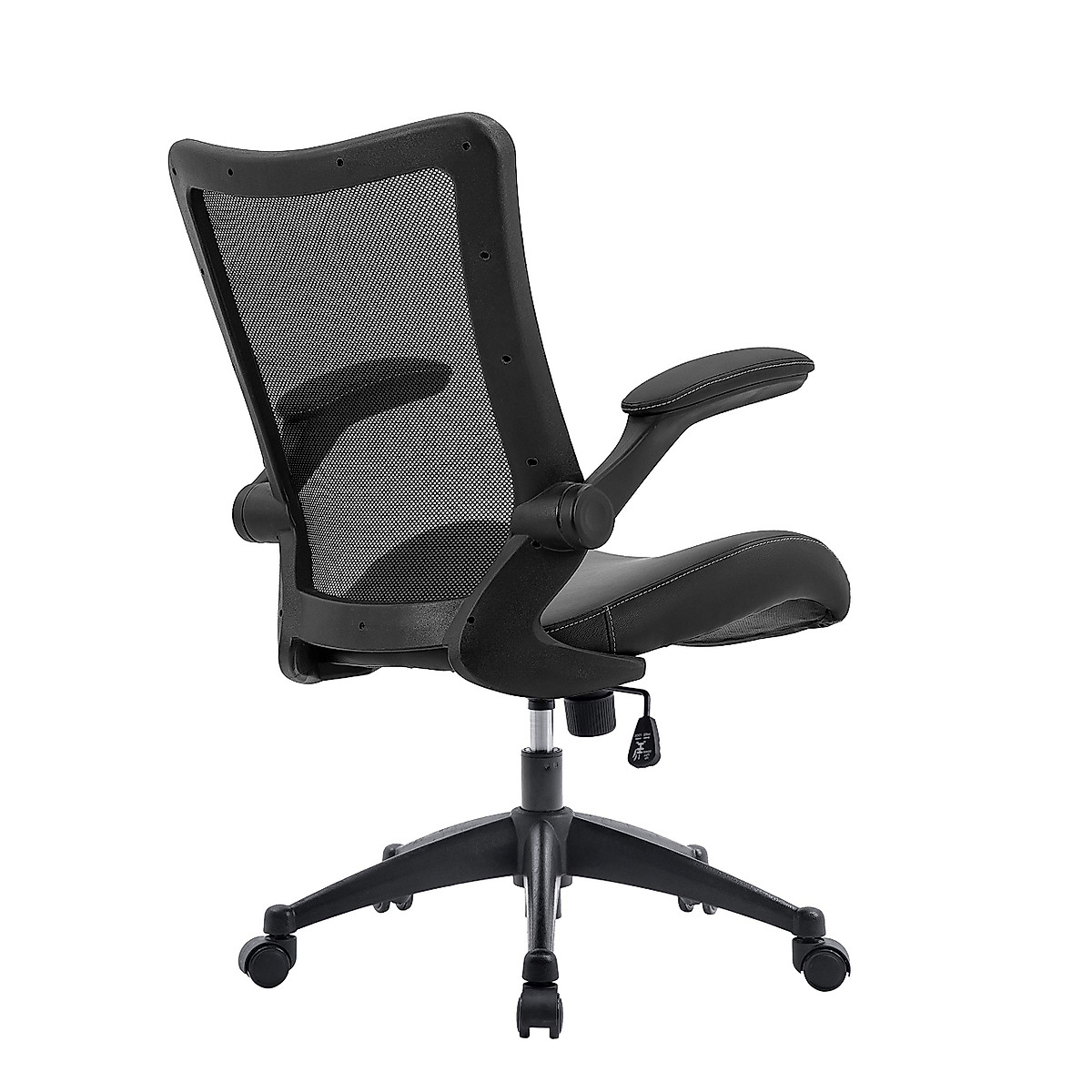 OFFICE FACTOR Office Chair 300Lbs Weight Capacity Flip-up arms Anti-Scratch Wheels Mesh Back and Faux Leather Seat Lumbar Support Computer Ergonomic Task Desk Chair (Black Desk Chair)