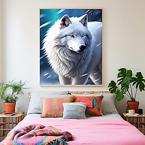 Eleploi Snow Falls White Wolf Diamond Painting Kits DIY 5D Crystal Full Round Diamond Painting, Handmade Art for Living Room Home Wall Decor Birthday Gift 12x16 Inch