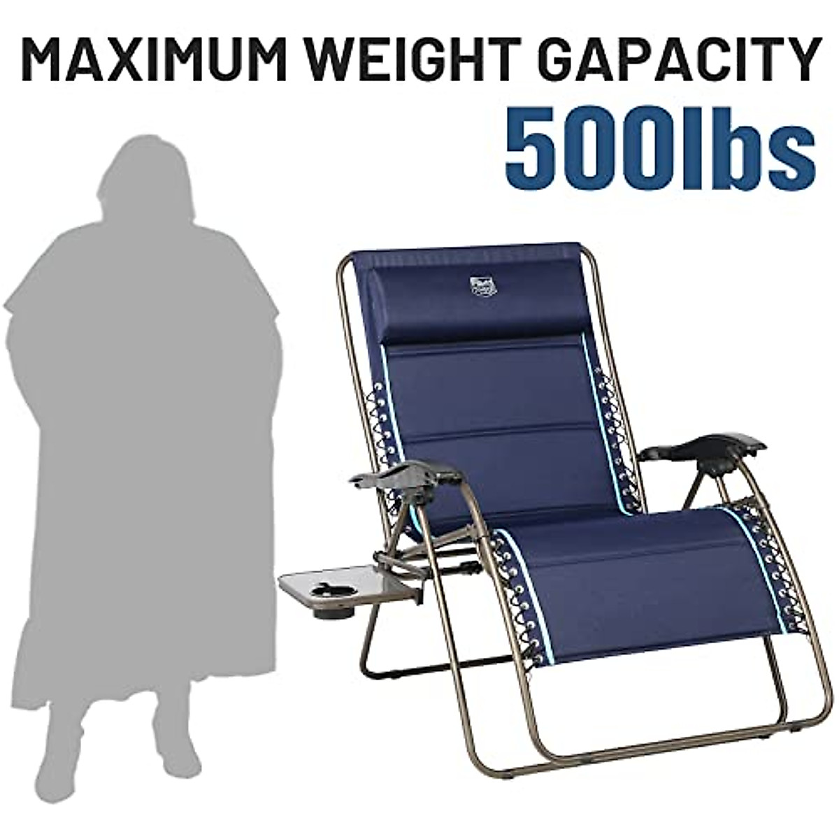 TIMBER RIDGE 33In Wide XXL Zero Gravity Reclining Side Table Full Padded Lounge Chair for Outdoor Camping Patio Lawn, Heavy Duty Supports 500lbs, Blue