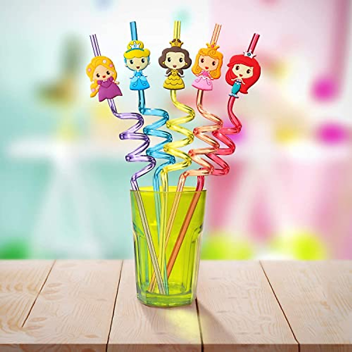 Disneys Princess Birthday Party Supplies Drinking Straws for Girl Party Favors with 2 Cleaning Brush (25+2)