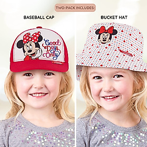 Disney Toddler Sunhat, Minnie Mouse Kids Bucket Matching Girls Baseball Cap for Beach, Size 2-4, Bucket & Baseball Hat, 2-4T Red and White