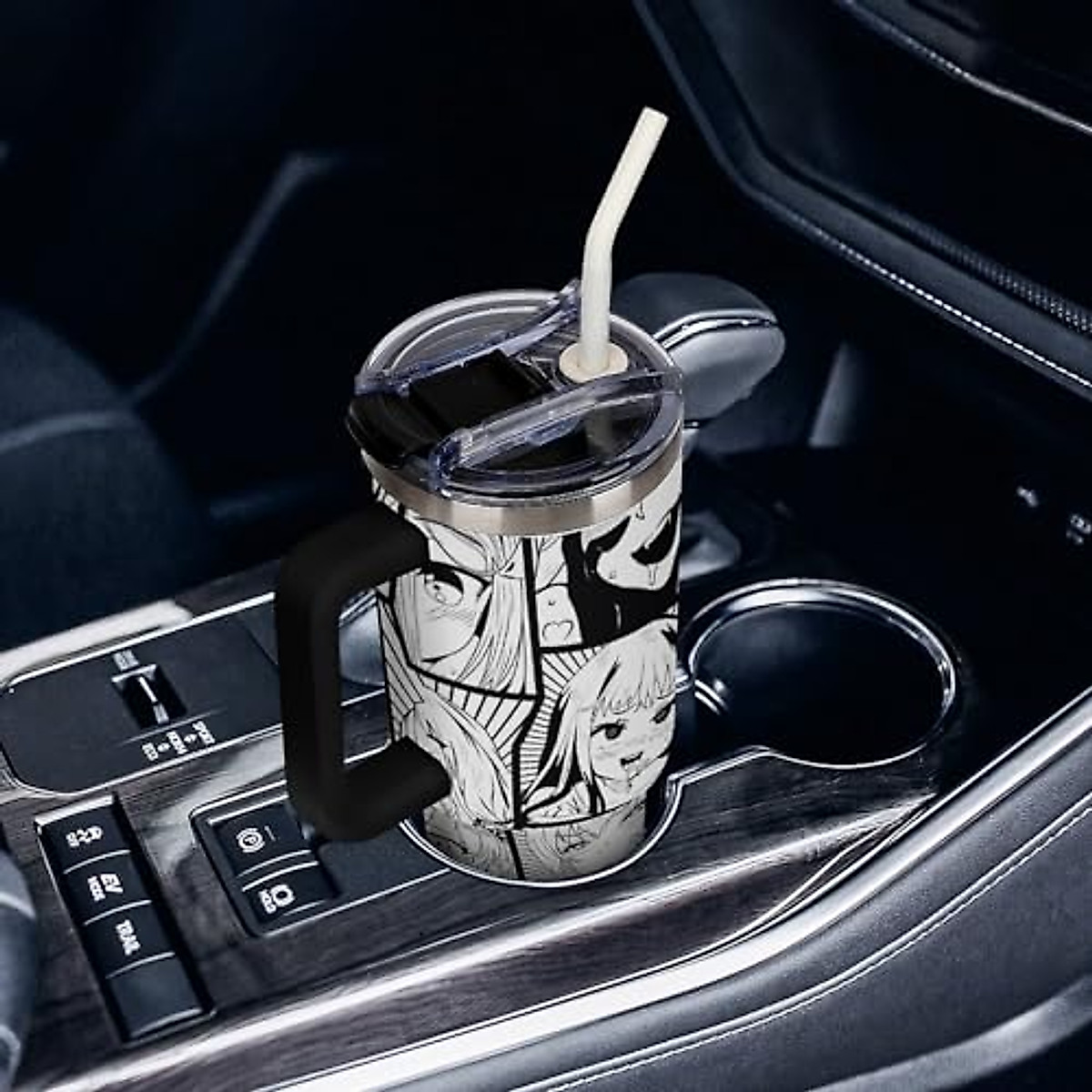 Niapessel Leak Proof Tumbler, Insulated Water Bottles with Straw, Anime Girl Face Emotion Insulated Cup with Handle 40 Oz Stainless Steel Flask for School, Travel, Car, Sports, Work