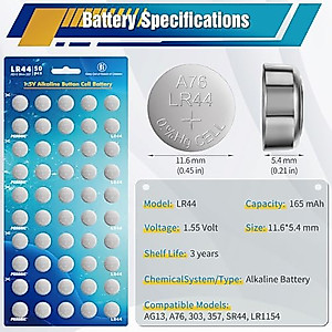 PGSONIC 50 Pack LR44 Batteries, 1.5 Volt Alkaline Button Cell Batteries with Long Lasting Power