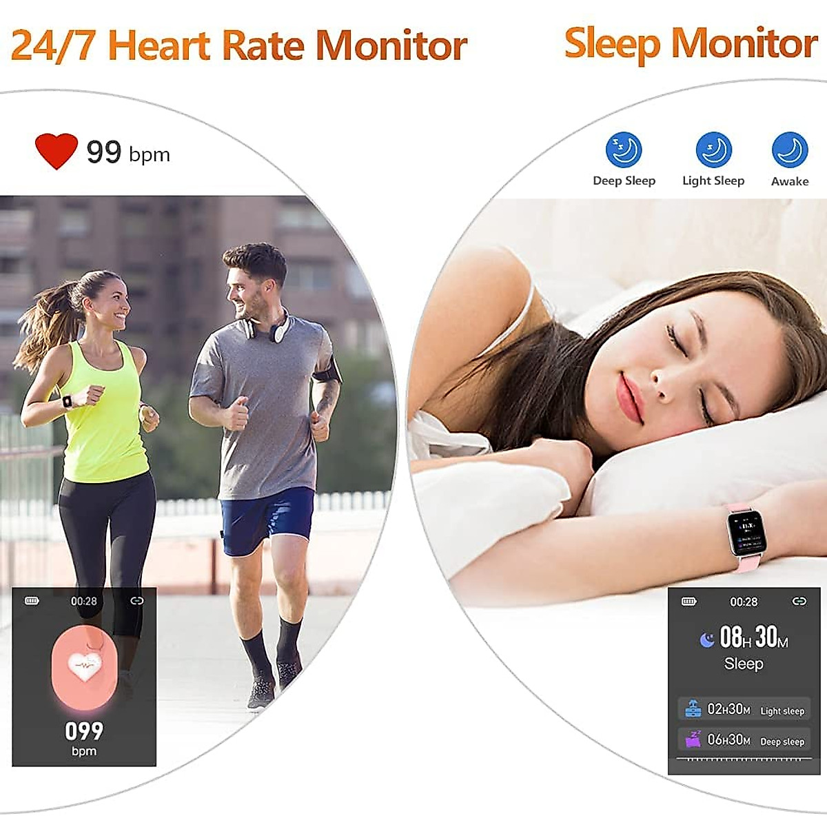 MuGo Smart Watch for Women, Fitness Watch 1.69" Touch Screen Smartwatch, Pedometer Watch with Heart Rate and Sleep Monitor, IP67 Waterproof Fit Watch, Activity Tracker Watch for iOS and Android Pink