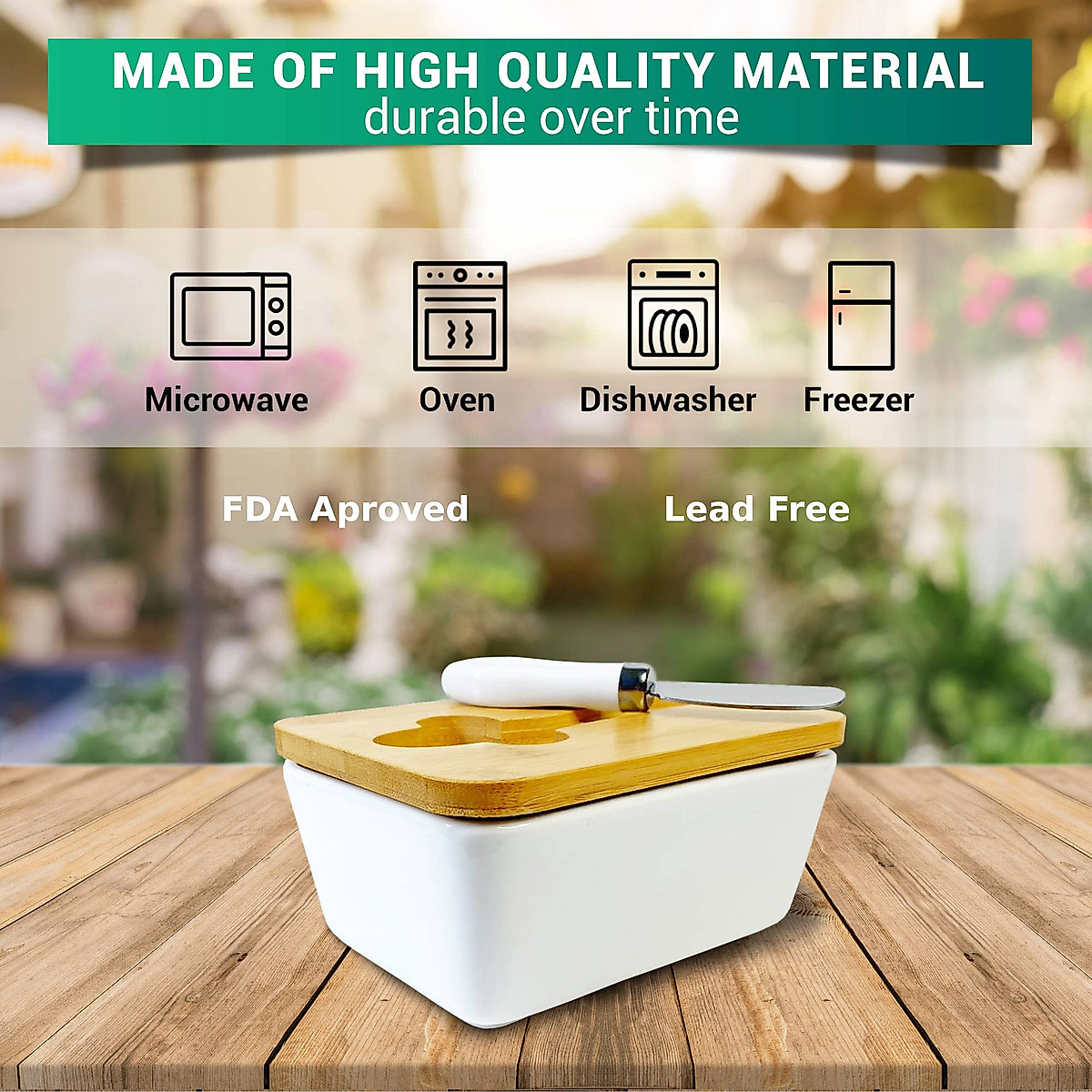 Xabono Butter Dish with Lid and Knife, Perfect Kitchen Decor, Ideal Kitchen Gifts for Families Butter Container with Knife, Fridge, Microwave and Dishwasher Resistant