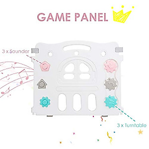 Costzon Baby Playpen 10-Panel Foldable Kids Play Yard, Indoor Outdoor Portable Baby Fence w/Additional Table Panels, Seat Stool, Lockable Gate & Educational Toys, Adjustable Shape (10-Panel)