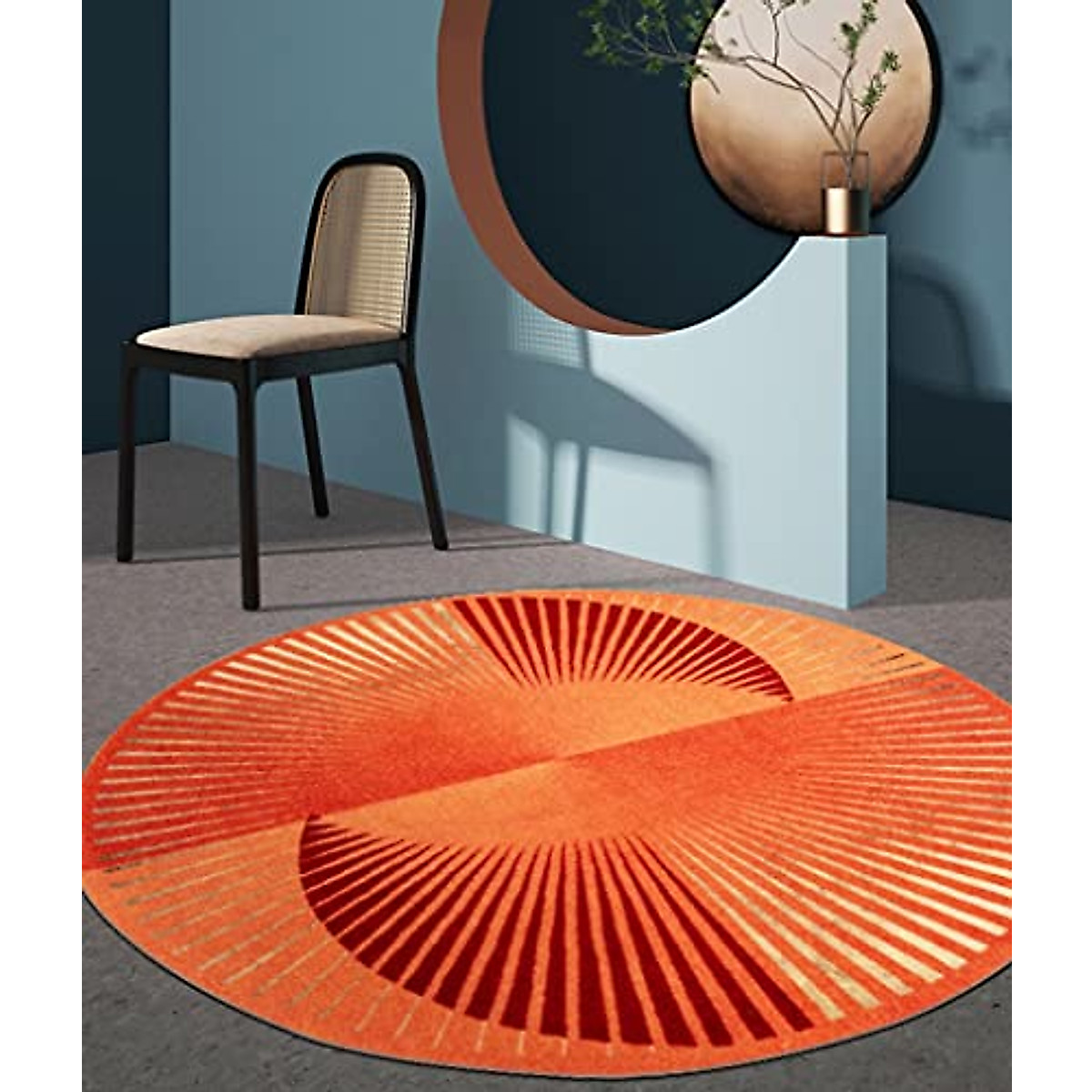 Burnt Orange Round Wool Soft Area Rug for Living Room Bedroom Circle Modern Abstract Carpet Under Dining Coffee Table Indoor No-Slip Plush Throw Nursery Rug Floor Runner Rug 7ft