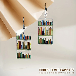 Bookcase Earrings, Book Dangle Earrings for Women Book Lover, Bookshelves Earrings Acrylic (Bookcase)