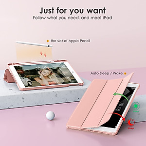 DTTOCASE for iPad 6th / 5th Generation 9.7 inch Case (2018/2017), iPad Air 2 & 1 (2014/2013) Case, Clear Back, Smart Cover [Built-in Pencil Holder, Auto Sleep/Wake] - Rose Gold
