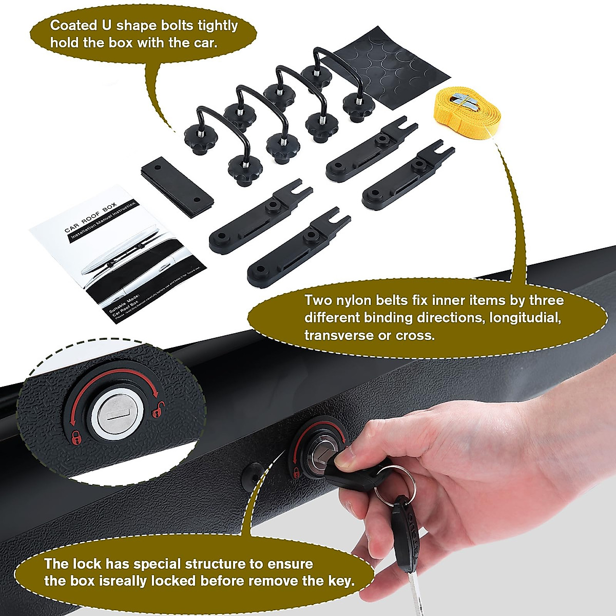 56 Inch Black Rooftop Cargo Box Carrier, Large 13 Cubic Feet Car Top Mount Travel Luggage Storage, Dual Side Opening, Heavy Duty Waterproof Rooftop Storage Box with Security Keys