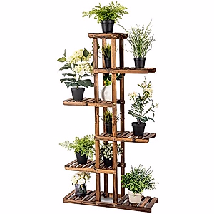 HAPPYGRILL Plant Stand Flower Rack Wooden 7 Tier Shelves Bonsai Display Shelf Stand for Indoor Outdoor Yard Garden Patio