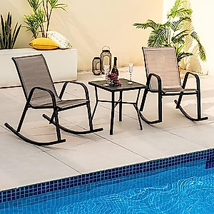 Patio Rocker Chair Rocking Chairs 2 Piece Modern Outdoor Furniture Ergonomic Rockers with Breathable Fabric Seat, Sturdy Metal Patio Furniture for Front Porch, Backyard, Garden(Brown*2)