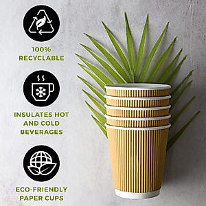 NYHI Set of 150 Ripple Insulated Kraft Paper Cups – Coffee/Tea Hot Cups | Recyclable |3-Layer Rippled Wall For Better Insulation | Perfect for Cappuccino, Hot Cocoa, or Iced Drinks (10 oz)