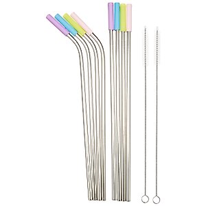 Polkadot Weasel Company Set of 8 Stainless Steel Straws, Silicon Tips, and 2 Cleaning Brushes (10.5 inch w/o travel container)