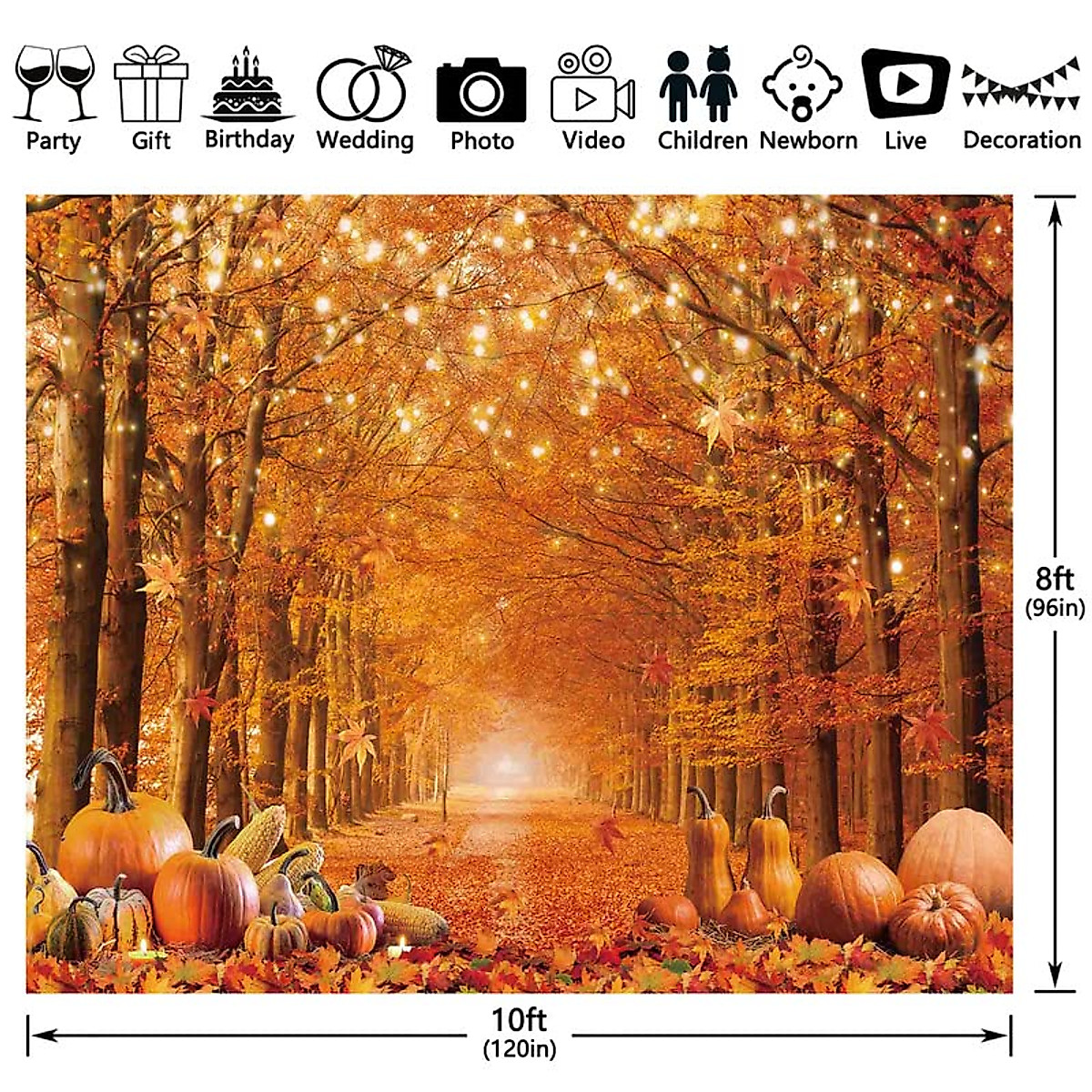 Swepuck 10x8ft Fall Photography Backdrop Autumn Maple Leaves Pumpkin Friendsgiving Background Thanksgiving Party Supplies Farm Harvest Banner Photo Booth