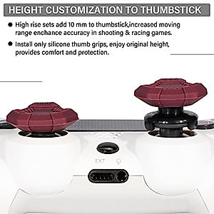 Playrealm FPS Thumbstick Extender & Texture Rubber Silicone Grip Cover 2 Sets for PS5 Dualsenese & PS4 Controller (UFO Red)