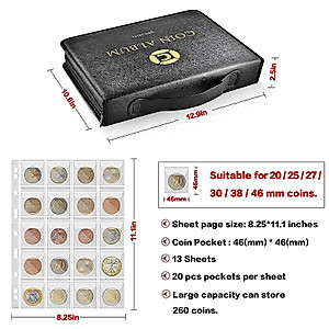 Coin Collection Supplies Book Holder for Collectors, Coins Collecting Album for 20 25 27 30 38 46mm. Coin Storage Display Organizer Case for Money Currency, Penny, Bill Commemorative
