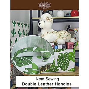 HUNRUNG Rectangle Storage Basket Cute Canvas Organizer Bin for Pet/Children Toys, Books, Clothes Perfect for Rooms/Playroom(Leaf)