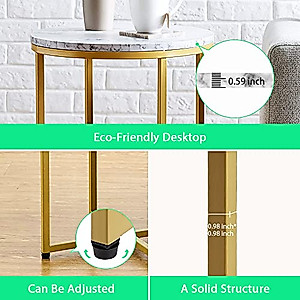 AZL1 Life Concept Concept Modern X-Shaped Small Round Side End Accent Table,Corner Decor/Nightstand for Home Office Living Room Bedroom Marble + Gold, 16 inches, White