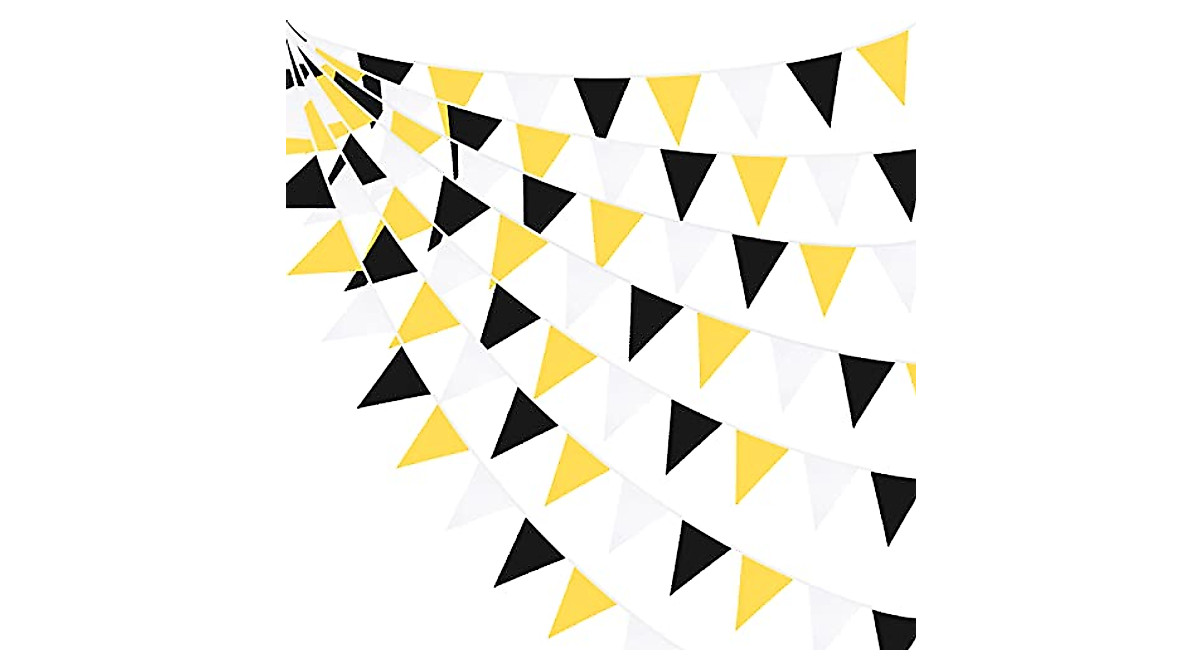 Brighten Events with 36-Piece Yellow Black White Pennant Banner