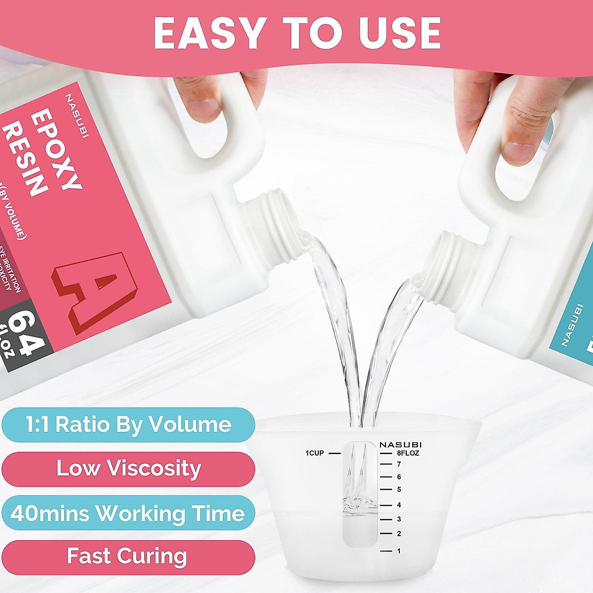 NASUBI Crystal Clear Epoxy Resin 1 Gallon Easy to Use Resin for Art, Mold, Jewelry, Tabletop, NO Bubbles, NO Odor, UV Resistant, 2 Part Casting Coating Resin for Professional Artists or Beginners