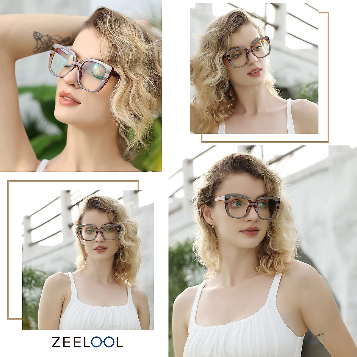 Zeelool Stylish Oversized Square Glasses with Non-prescription Clear Lens Eyewear for Women Brenda ZOP02126-01 Mauve