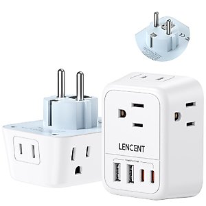 LENCENT Germany France Travel Power Adapter, Schuko Type E/F Plug Converter with 4 Outlet, 4 USB Charger(2 Type C) Adaptor, US to EU Spain Franch German Greece Norway Iceland Korea, Cruise Approved