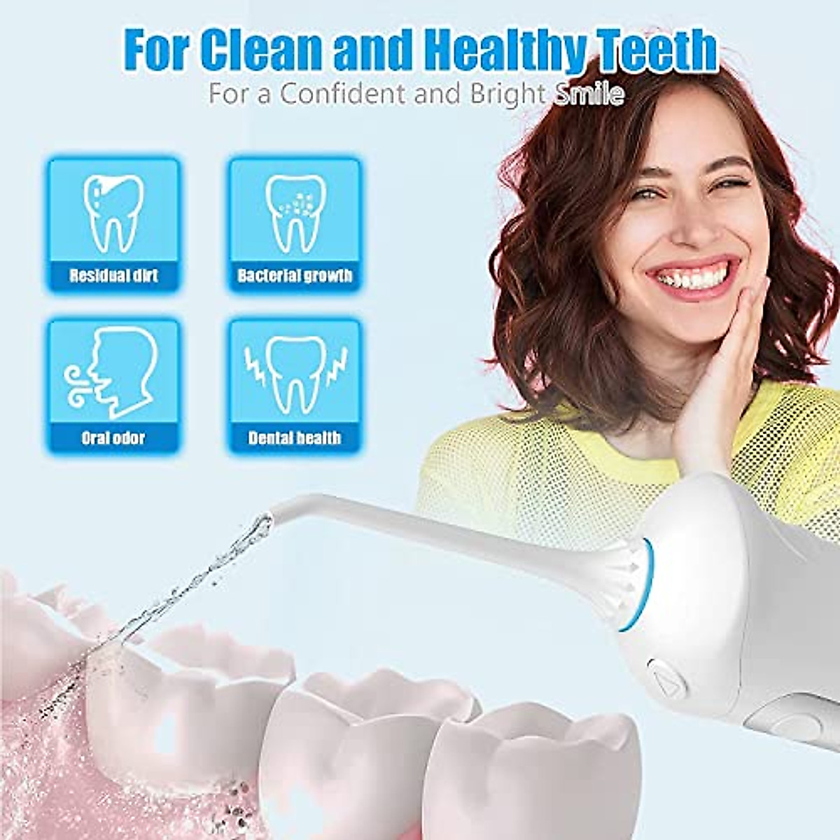Water Dental Flosser Cordless Oral Irrigator, Portable and Rechargeable Water Teeth Pick with 3 Modes 6 Jet Tips, 300ML IPX7 Waterproof Dental Flosser for Oral Care