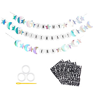 Friendship Bracelet Birthday Banner with Stars Moons Shape - Customizable Musical Birthday Bash Banner Bracelet Decor -Mermaid & Space Themed Parties, Gradient Colors