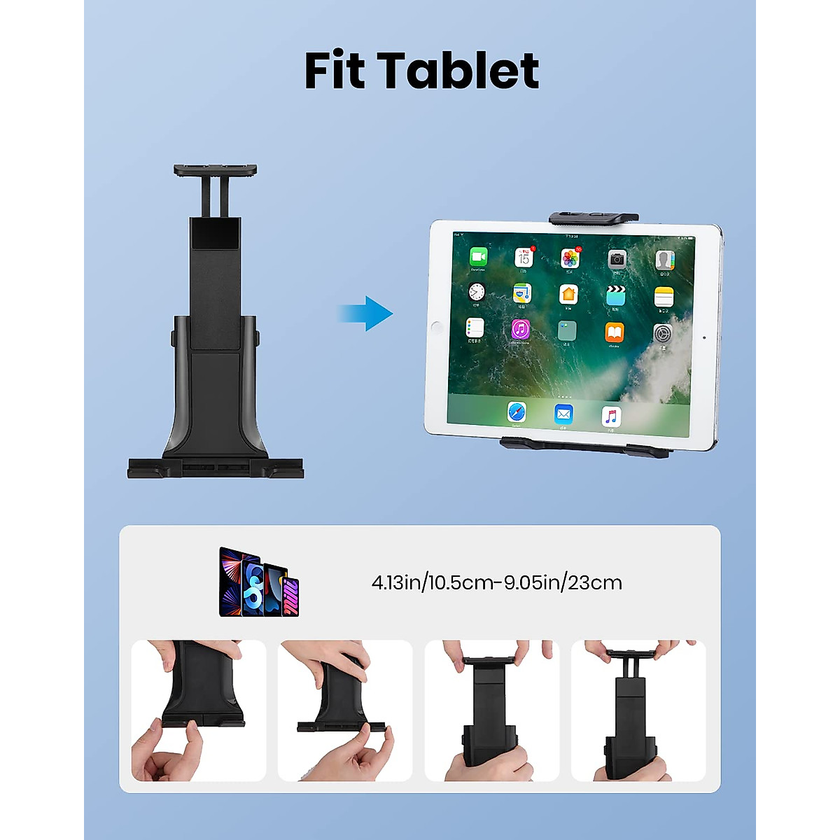 Moukey Tablet Holder for Microphone Stand, Adjustable Mic Music Stand Phone Holder Mount, Compatible with iPad, iPhone, Android, All 4.7 to 12.9 Inches Tablets & Smartphones