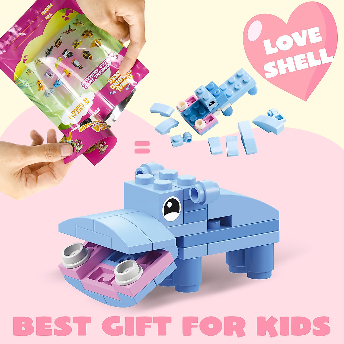 JOYIN 24 Pcs Valentine Animal Building Blocks in Blind Bags, Including Dinosaur, Sea Animal and Wildlife Creatures Design, Kids Valentine's Day Party Favors, Gift Exchange, STEM Educational Toy