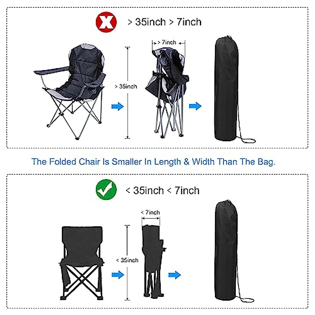 PATIKIL 35 Inch Camp Chair Replacement Bag, 2 Pack Nylon Foldable Carry Bag Storage Bag with Shoulder Strap for Outdoor Camping, Black
