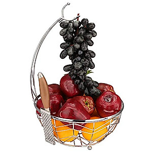 ROSYLINE Fruit Basket Banana holder, Elegant Fruit Bowl with Banana Tree Hanger (Chrome Finish)