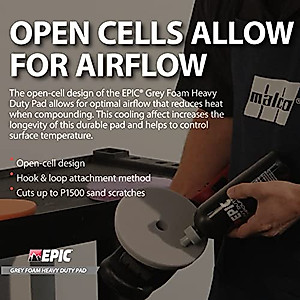 Malco Epic Gray Foam Heavy Duty Pad 6.5 inch– Orbital Polishing Pad for P1500 Sand Scratches/Use Epic Heavy-Duty Compound (109032) / Swirl-Free and Dust-Free Finish / (840001)