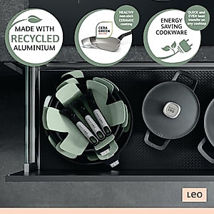 Berghoff Leo Phantom Nonstick Ceramic Frying Pan 8in Detachable Handle Recycled Cast Aluminum CeraGreen Non-toxic Coating Induction Pan Oven-to-table Cookware Full Disk