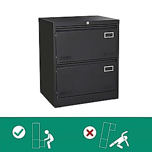 Mdhitsox Lateral File Cabinet with Widened Drawer, Metal File Cabinet with Lock, Filing Cabinet for Home Office, Lockable File Storage Cabinets for Legal/Letter/A4 (2 Drawer, Black)