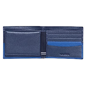 Nautica Men's Pebble Two-Tone Bifold Leather Wallet and Passcase with 4 slots and RFID Protection, Cobalt Blue