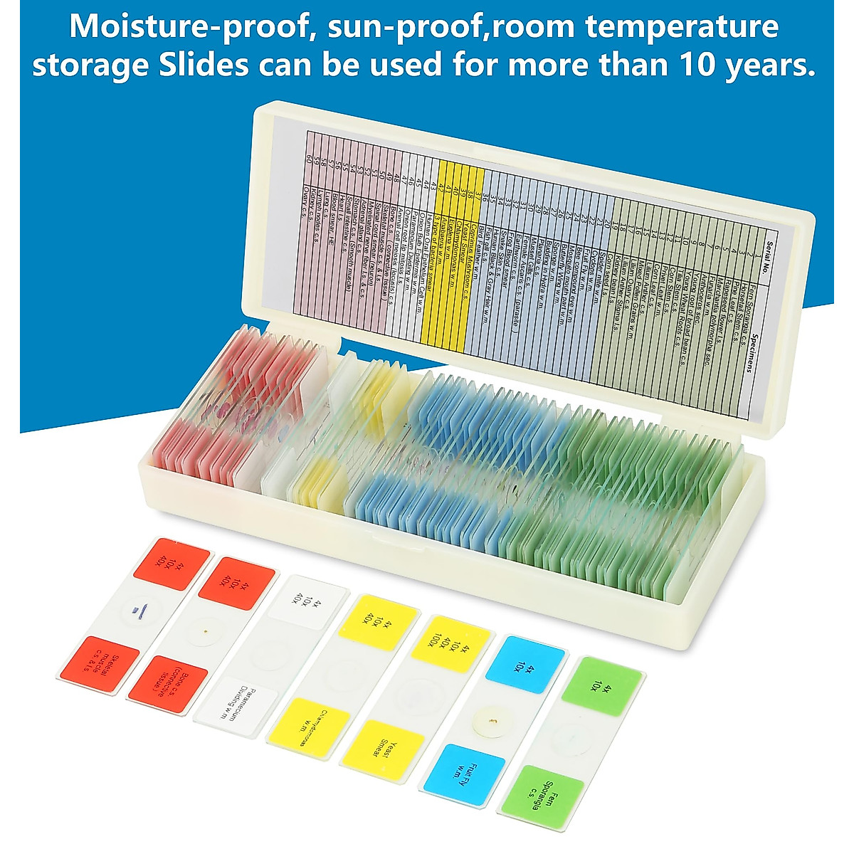 Microscope Slides for Kids Ages 8+, 60 Prepared Microscope Slides with Specimens of Animals Plants Microbe Cells and Histology Anatomy, Customized Prepared Slides for 3rd-8th Grade Kids Students
