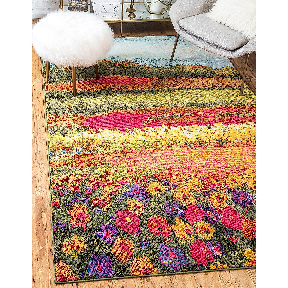 Unique Loom Estrella Collection Floral, Landscape, Abstract, Modern, Fields Area Rug, 5' 1" x 8' 0", Multi/Green