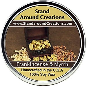 Premium 100% All Natural Soy Candle - 16 oz.Tin: Frankincense and Myrrh: an Blend of Bergamot, Patchouli, Sandalwood, Myrrh Essential Oils Highly Scented.