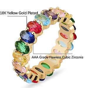UUJOY 18K Gold Plated Cubic Zirconia Oval Cut Eternity Ring Engagement Ring for Women