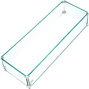 VEVOR Fire Pit Wind Guard, 30.5 x 11.5 x 6 Inch Glass Wind Guard, Rectangular Glass Shield, 0.3" Thick Clear Tempered Glass Flame Guard, Steady Feet Tree Pit Guard for Propane, Gas, Outdoor