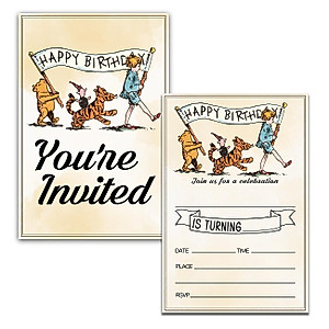 Dolimifa Classic Winnie the Pooh Birthday Invitations Fill in Style Bear Winnie Happy Birthday Invites, 20 Count With Envelopes