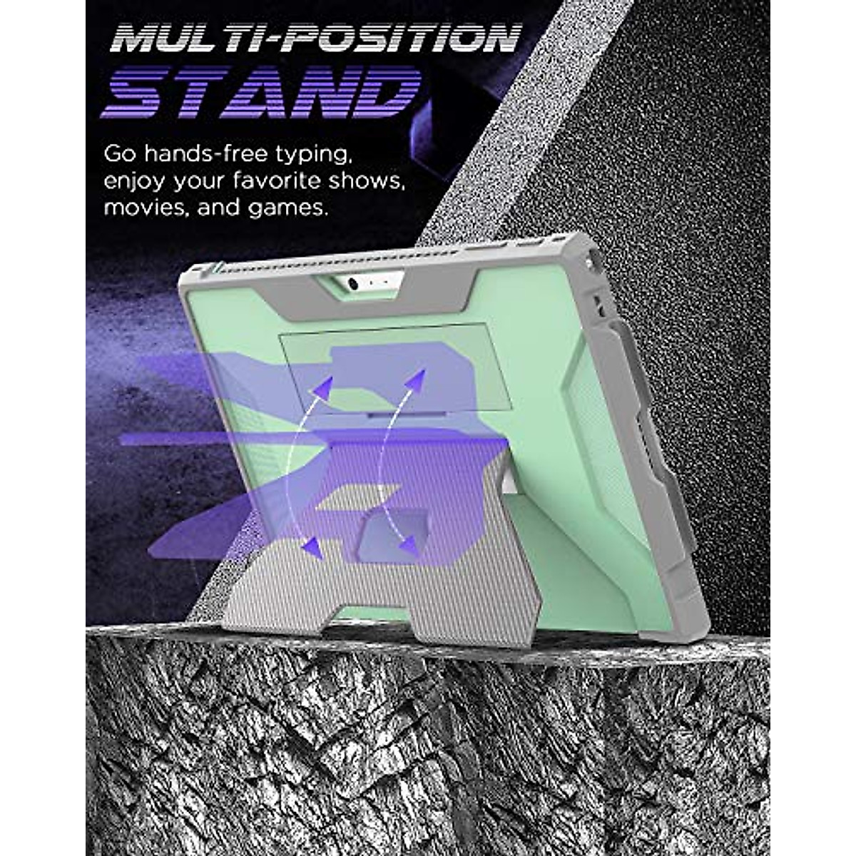 MoKo Case Fit Microsoft Surface Pro 7 Plus/7/6/5/4/LTE, [Heavy Duty] Shockproof Full-Body Rugged Hybrid Tablet Case with Hand Strap & Kickstand Fit Pro 7+/Pro 7/Pro 6/Pro 5/Pro 4/Pro LTE, Green+Gray