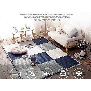 Coyang Gym Floor Mats Home Interlocking Rubber Floor Exercise Training Mat Foam Interlocking Tiles Foam Interlocking Padded Mat Floor Mats Home Workout Mats (30x30x1.2cm/36 Pieces,White+Navyblue)