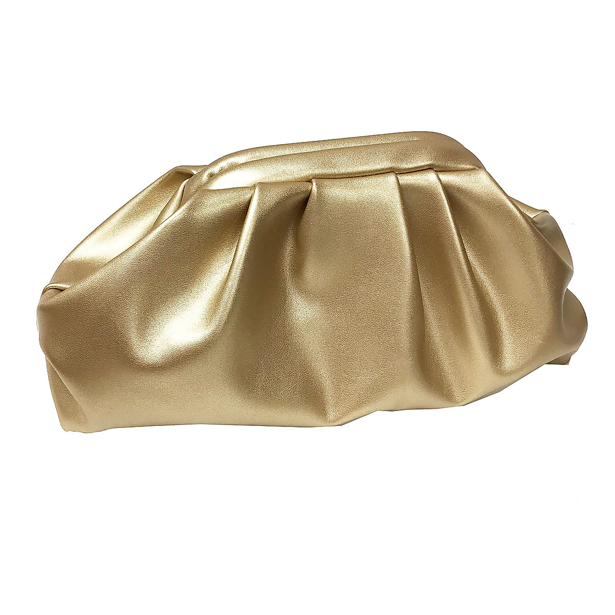 expouch Women Cloud Bag Slouchy Clutch Ruched Purse Evening Handbag with Gold Chain Shoulder Bag (Gold)