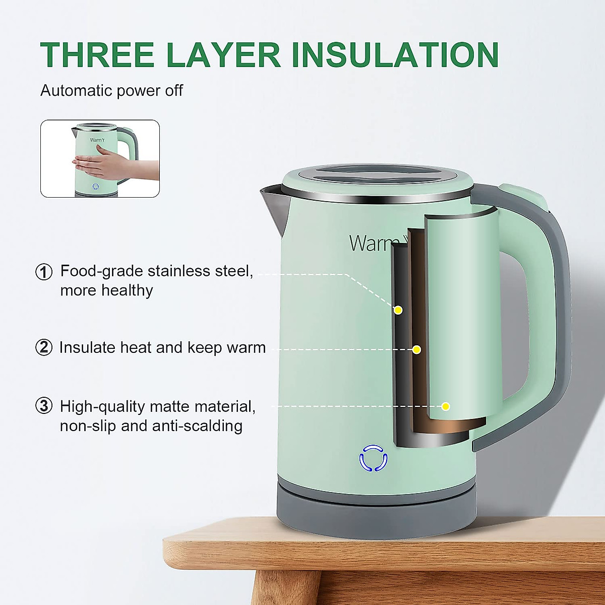 0.8L Small Electric Kettle Stainless Steel,600w Low Power Mini Portable Tea Kettle, Double Wall Travel Hot Water Boiler,Auto Shut-off & Boil-Dry Protection,Perfect for Travel, Office Student Dormitory