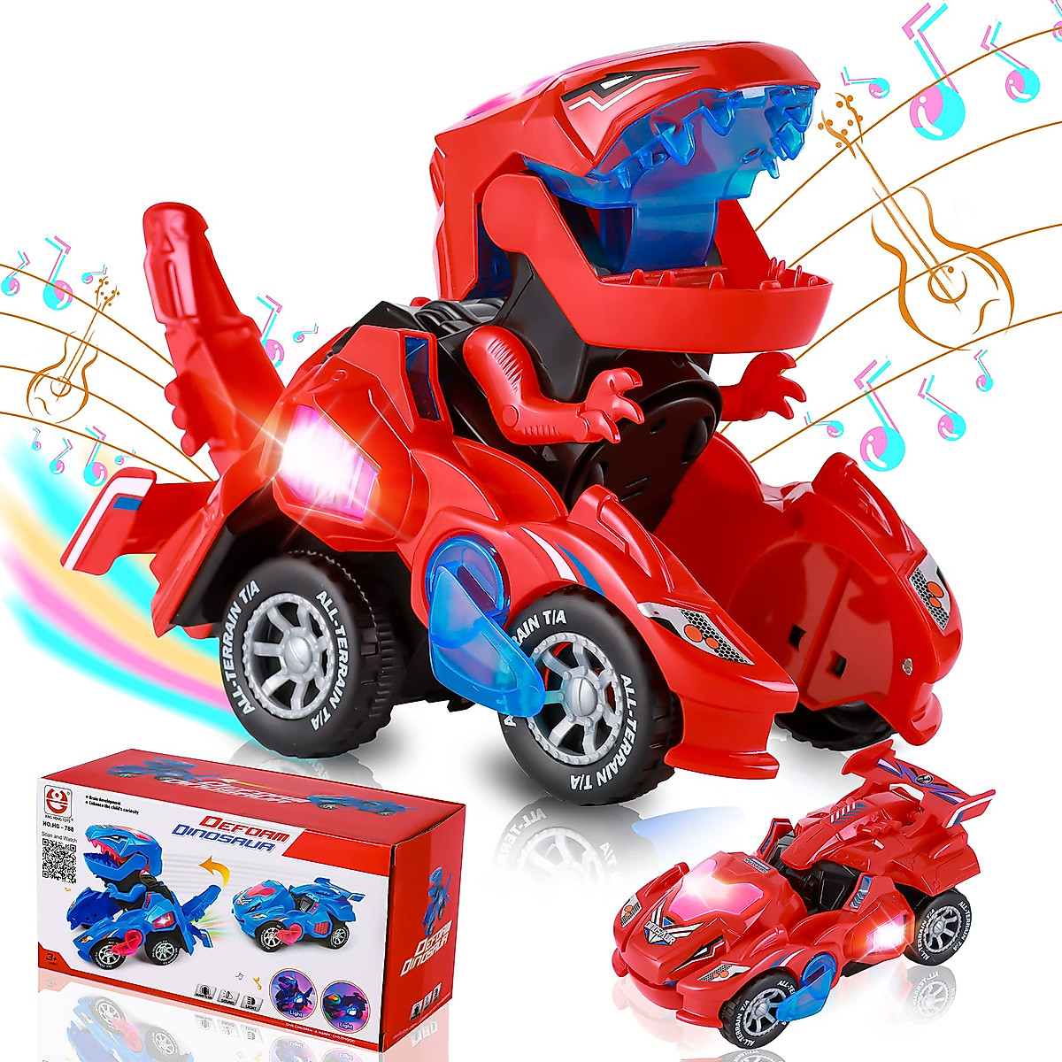 Dinosaur Toys for Kids 3-5: Transforming Dinosaur Car Toy with Light Music for Toddlers 1 2 3 4 5 Year Old Boys Girls - Dino Transformer Toys Cars for Boys 4-6