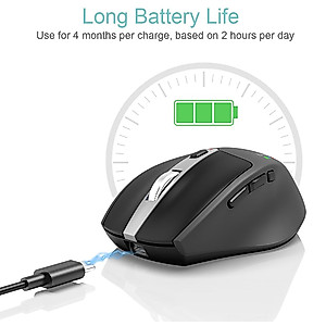 Arteck Multi-Device Wireless Bluetooth Mouse Ergonomic Silent Clicking Backward Forward for Desktop PC Laptop Mac iPad Build in Rechargeable Battery